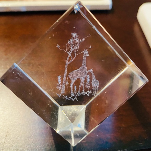 Accents | Laser Engraved Glass Cube Giraffe Baby Stands On Corner ...